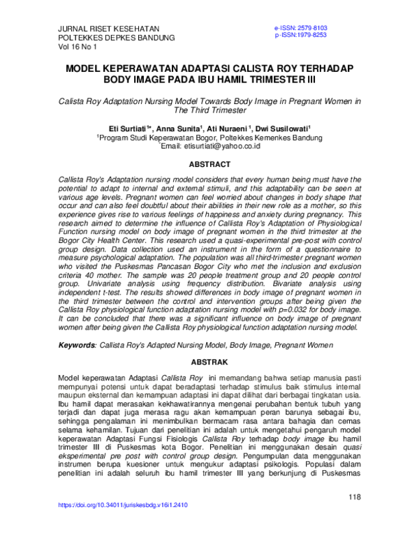(PDF) Model Keperawatan Adaptasi Calista Roy Terhadap Body Image Pada ...