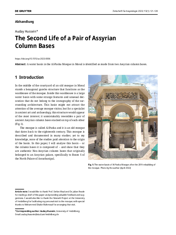 (PDF) The Second Life of a Pair of Assyrian Column Bases