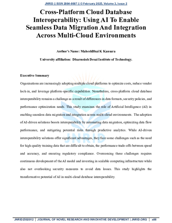 (PDF) Cross-Platform Cloud Database Interoperability: Using AI To Enable Seamless Data Migration ...