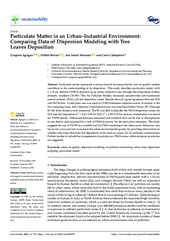 (PDF) Particulate Matter in an Urban–Industrial Environment: Comparing ...