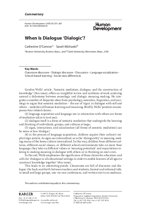 (PDF) When Is Dialogue ‘Dialogic’?