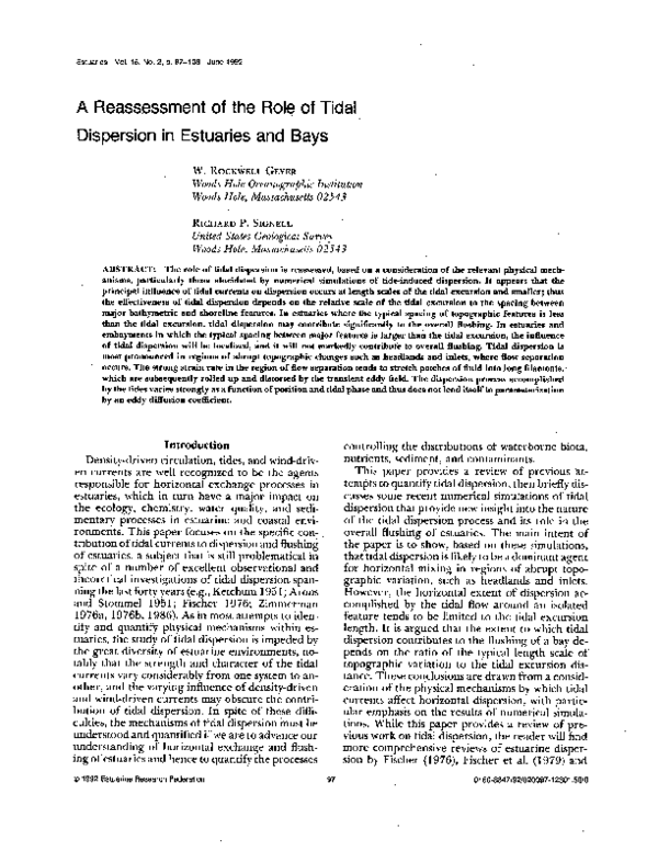 (PDF) A Reassessment of the Role of Tidal Dispersion in Estuaries and Bays