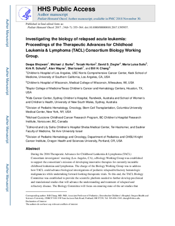 (PDF) Investigating the biology of relapsed acute leukemia: Proceedings ...