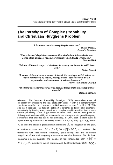 (PDF) The Paradigm of Complex Probability and Christiaan Huyghens Problem