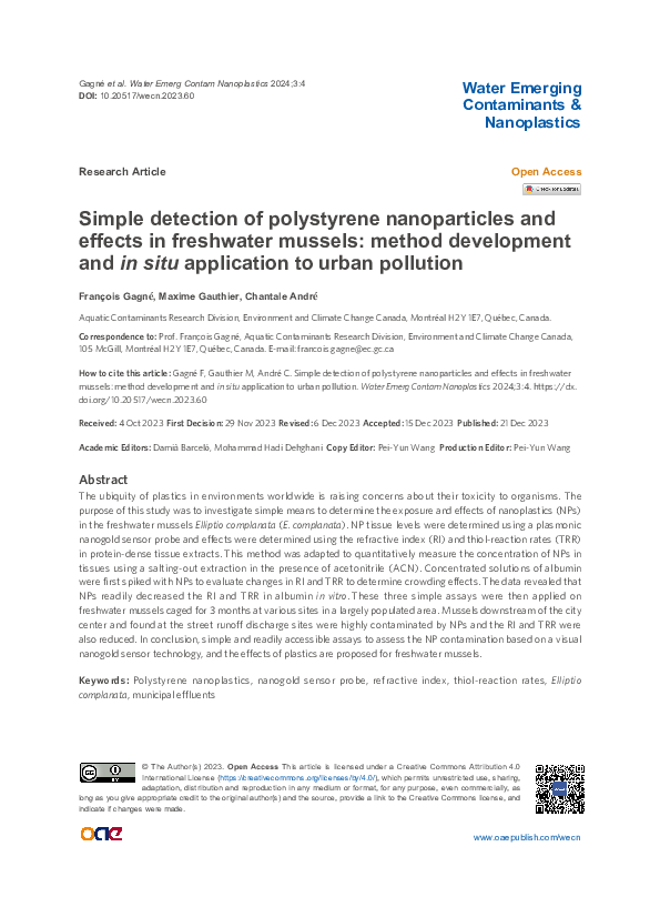 (PDF) Simple detection of polystyrene nanoparticles and effects in freshwater mussels: method ...