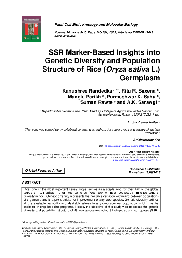 (PDF) SSR Marker-Based Insights into Genetic Diversity and Population Structure of Rice (Oryza ...
