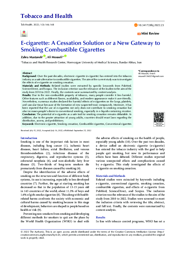 (PDF) E-cigarette: A Cessation Solution or a New Gateway to Smoking ...