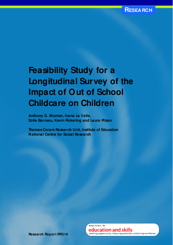 (PDF) Feasibility Study of a Longitudinal Survey of the Impact of Out of School Childcare on ...