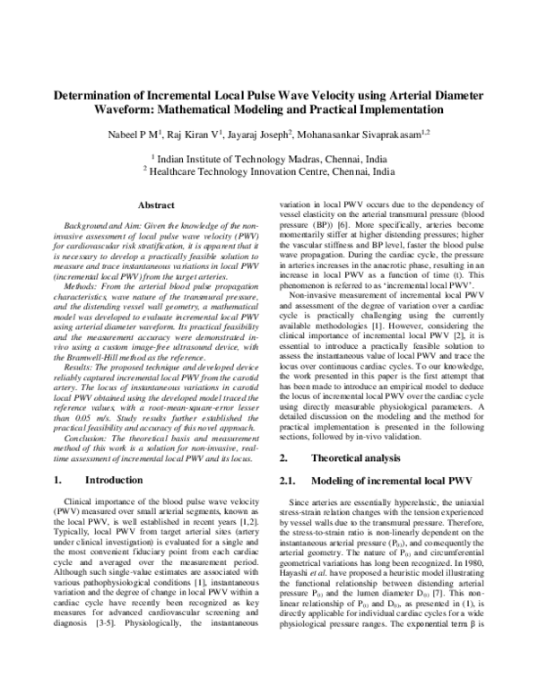 (PDF) Determination of Incremental Local Pulse Wave Velocity Using Arterial Diameter Waveform ...