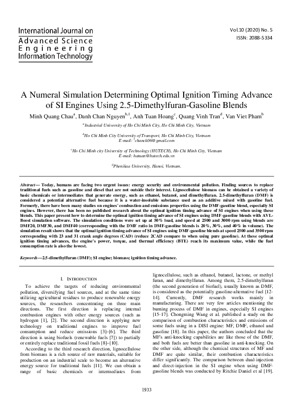(PDF) A Numeral Simulation Determining Optimal Ignition Timing Advance of SI Engines Using 2.5 ...