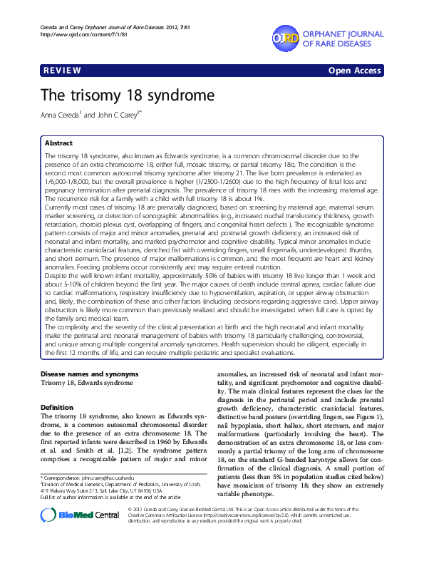(PDF) The trisomy 18 syndrome