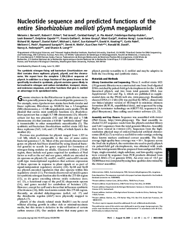 (PDF) Nucleotide sequence and predicted functions of the entire Sinorhizobium meliloti pSymA ...