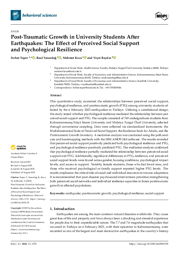 (PDF) Post-Traumatic Growth in University Students After Earthquakes ...