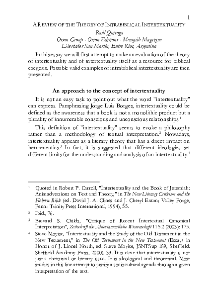 (PDF) A Review of the Theory of Biblical Intertextuality