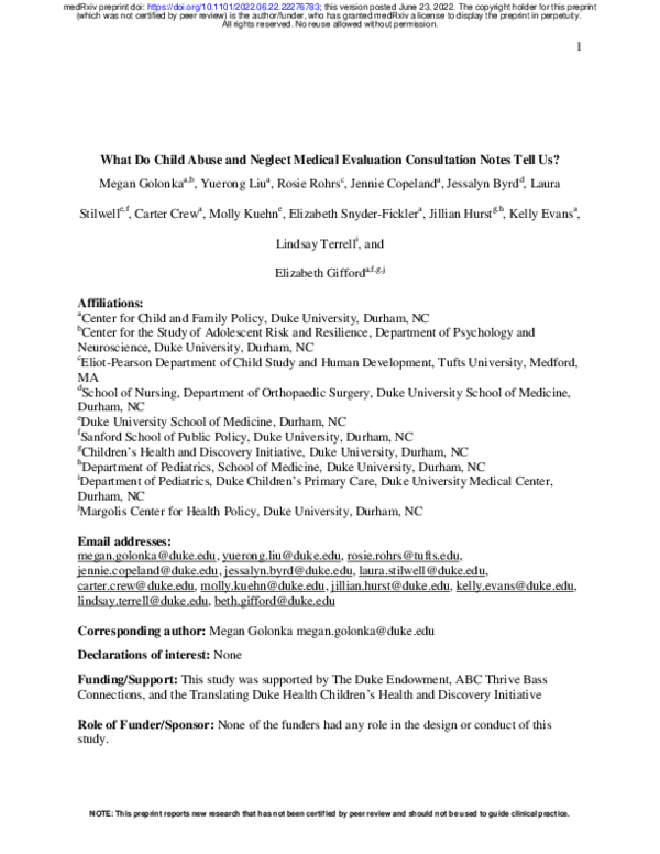 (PDF) What Do Child Abuse and Neglect Medical Evaluation Consultation ...
