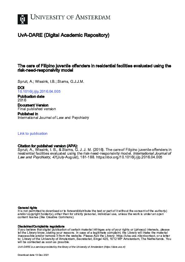 (PDF) The care of Filipino juvenile offenders in residential facilities ...