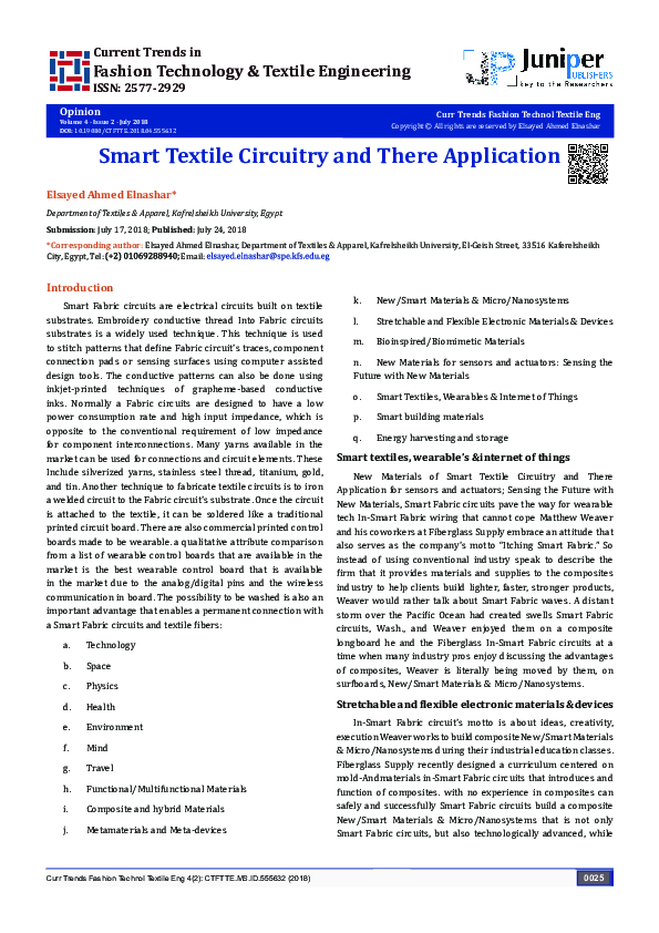 (PDF) Smart Textile Circuitry and There Application