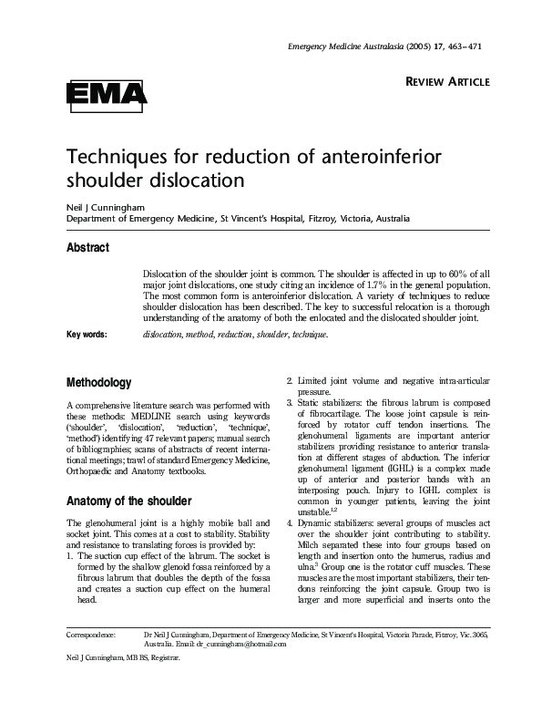 (PDF) Anteroinferior shoulder dislocationNJ Cunningham