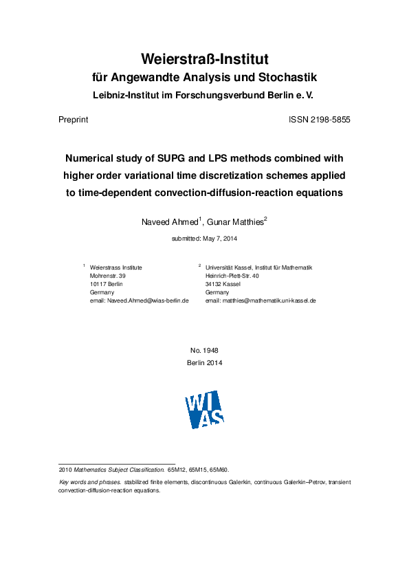 (PDF) Numerical study of SUPG and LPS methods combined with higher ...