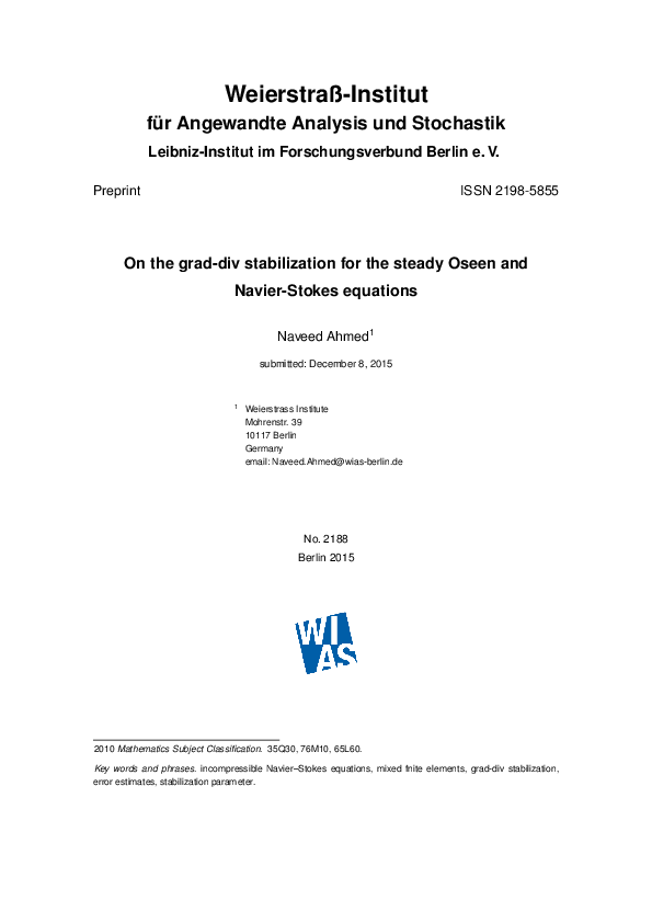 (PDF) Weierstraß-Institut für Angewandte Analysis und Stochastik On the ...