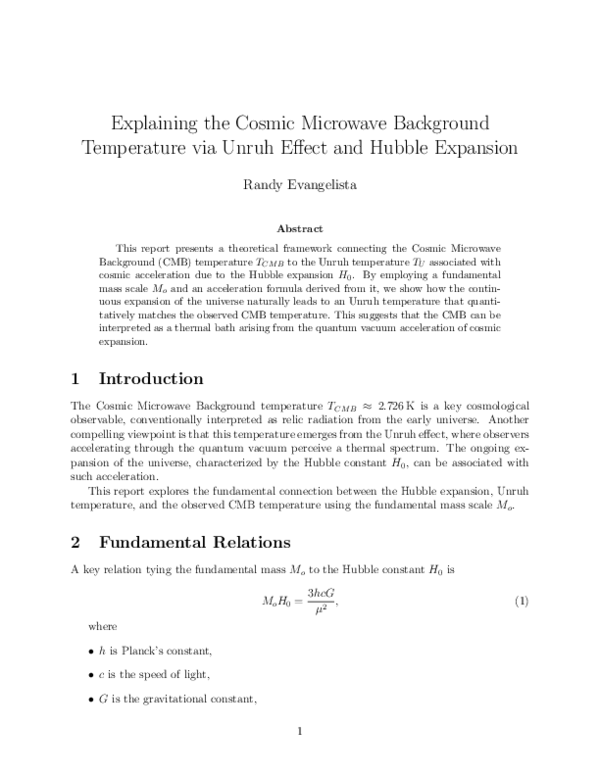 (PDF) Explaining the Cosmic Microwave Background Temperature via Unruh ...