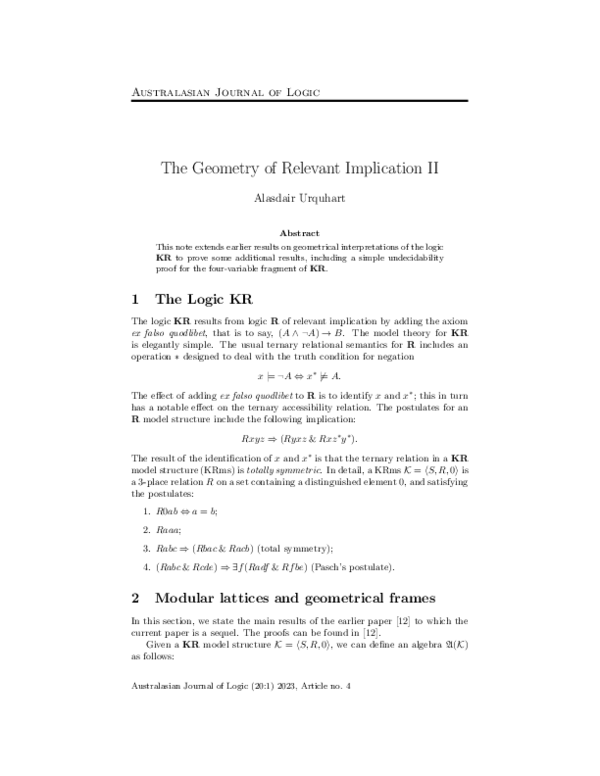 (PDF) Geometry of Relevant Implication II