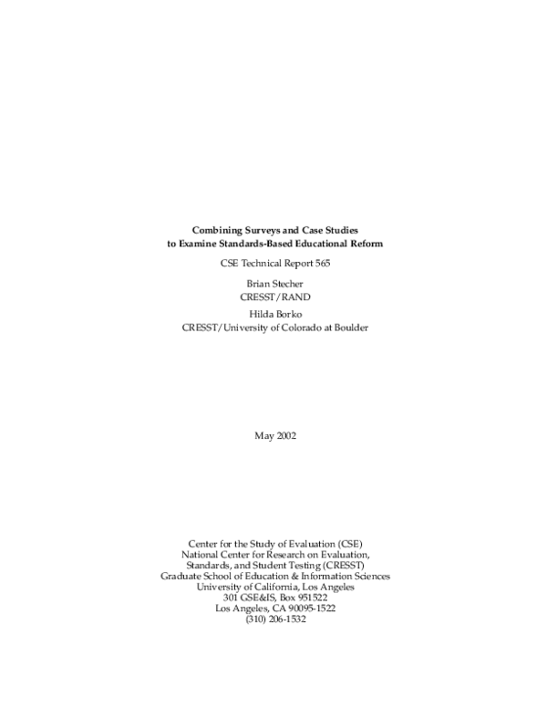 (PDF) Combining Surveys and Case Studies to Examine Standards-Based Educational Reform