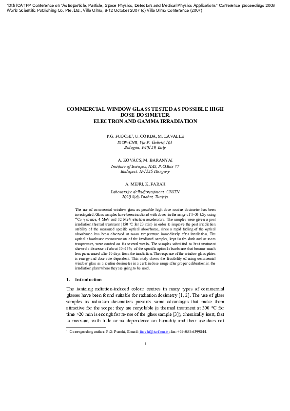 (PDF) Commercial Window Glass Tested as Possible High Dose Dosimeter ...
