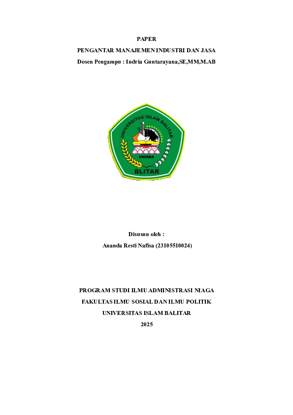 (PDF) PENGANTAR MANAJEMEN INDUSTRI DAN JASA Dosen Pengampu : Indria ...