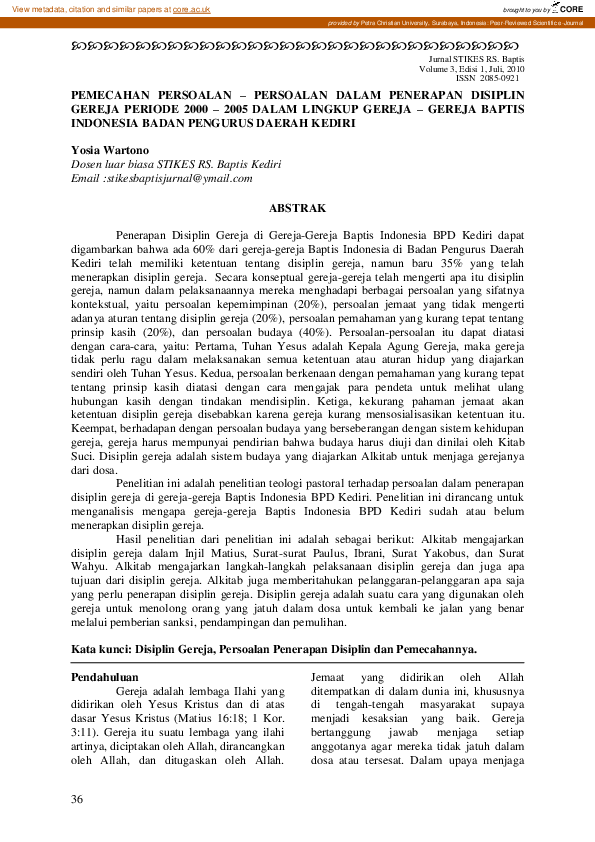 (PDF) Pemecahan Persoalan – Persoalan Dalam Penerapan Disiplin Gereja ...