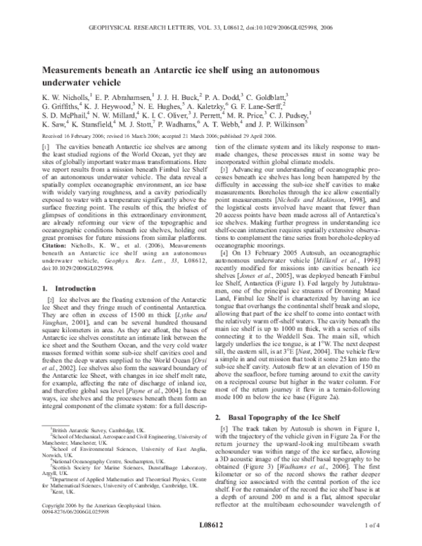(PDF) Measurements beneath an Antarctic ice shelf using an autonomous underwater vehicle