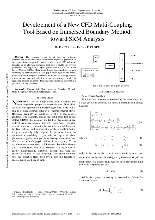 (PDF) Development Of A New Cfd Multi-Coupling Tool Based On Immersed Boundary Method: Toward Srm ...