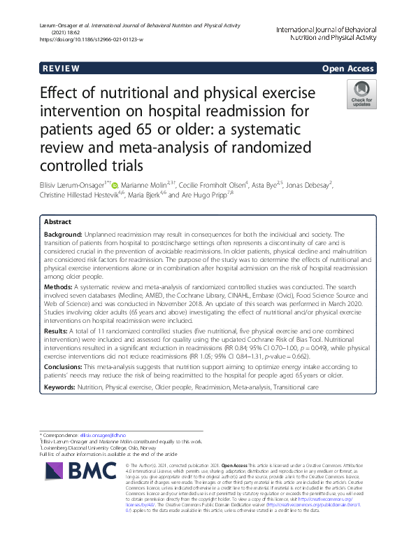 (PDF) Effect of nutritional and physical exercise intervention on hospital readmission for ...