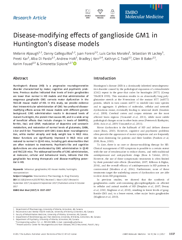 (PDF) Disease-modifying effects of ganglioside GM1 in Huntington's ...