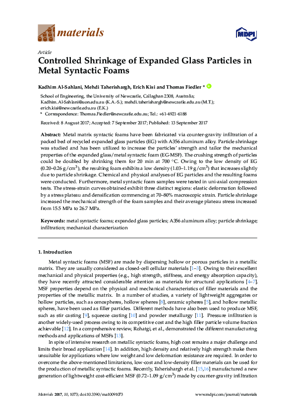 (PDF) Controlled Shrinkage of Expanded Glass Particles in Metal ...