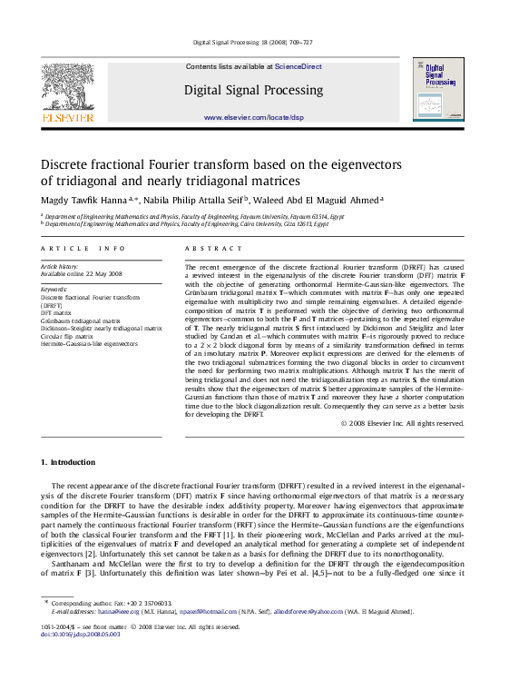 (PDF) Discrete Fractional Fourier Transform Based on the Eigenvectors ...