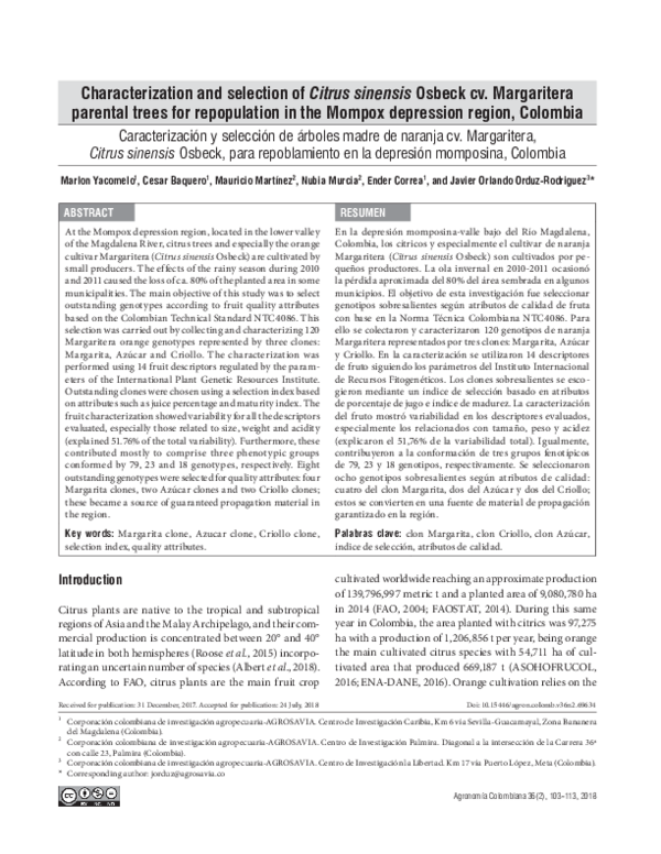 (PDF) Characterization and selection of Citrus sinensis Osbeck cv ...