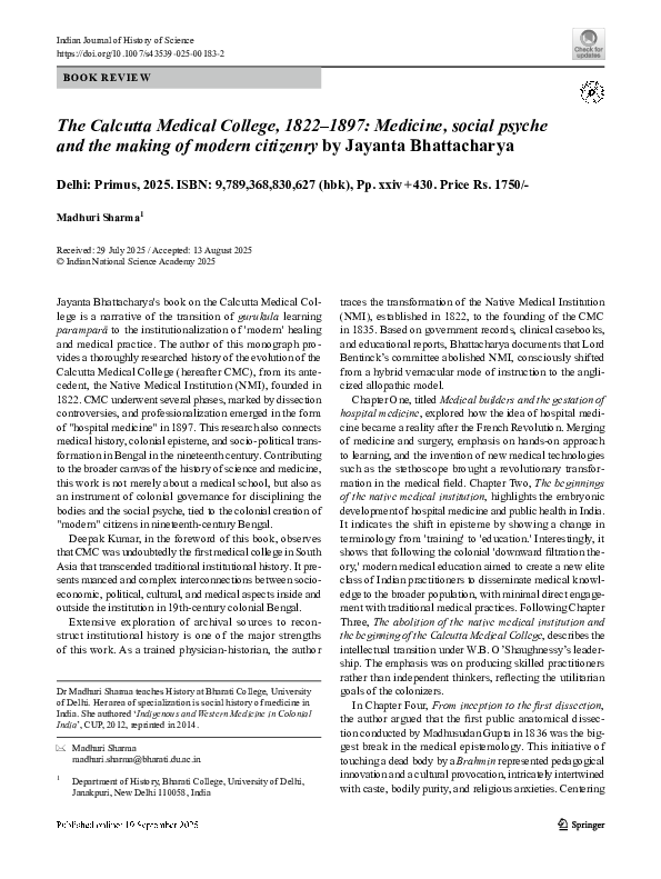 (PDF) Review of my book in Indian Journal of History of Science, Sept ...