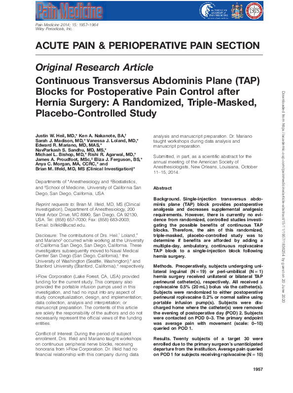 (PDF) Continuous Transversus Abdominis Plane (TAP) Blocks for ...