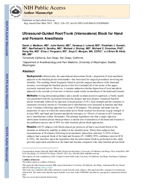 (PDF) Ultrasound-Guided Root/Trunk (Interscalene) Block for Hand and ...