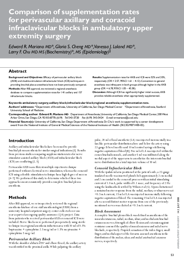 (PDF) Comparison of supplementation rates for perivascular axillary and ...