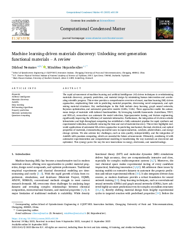(PDF) Machine Learning-Driven Materials Discovery: Unlocking Next ...