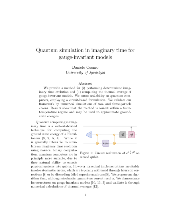 (PDF) Quantum simulation in imaginary time for gauge-invariant models