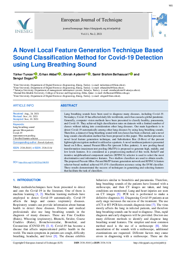 (PDF) A Novel Local Feature Generation Technique Based Sound Classification Method for Covid-19 ...