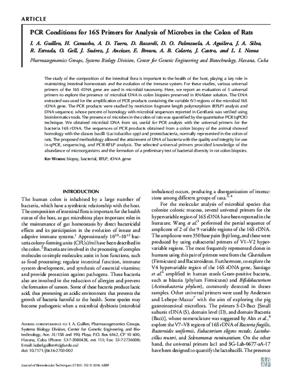 (PDF) PCR Conditions for 16S Primers for Analysis of Microbes in the ...