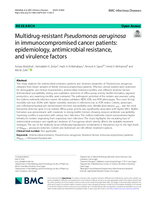 (PDF) Multidrug-resistant Pseudomonas aeruginosa in immunocompromised ...