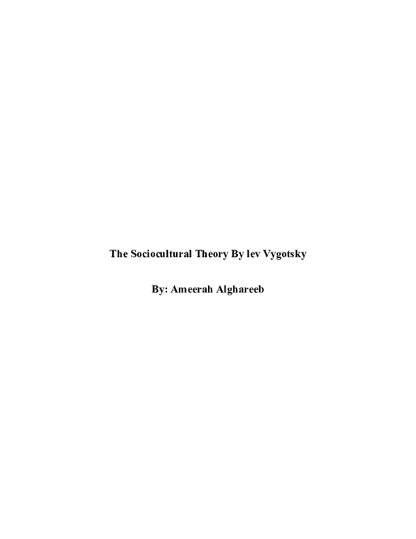 (PDF) The Sociocultural Theory By lev Vygotsky