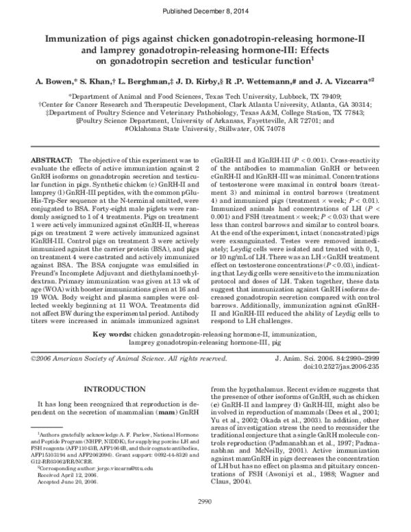 (PDF) Immunization of pigs against chicken gonadotropin-releasing ...