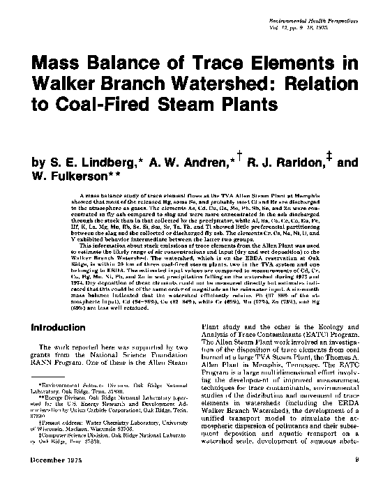 (PDF) Mass balance of trace elements in Walker branch watershed ...