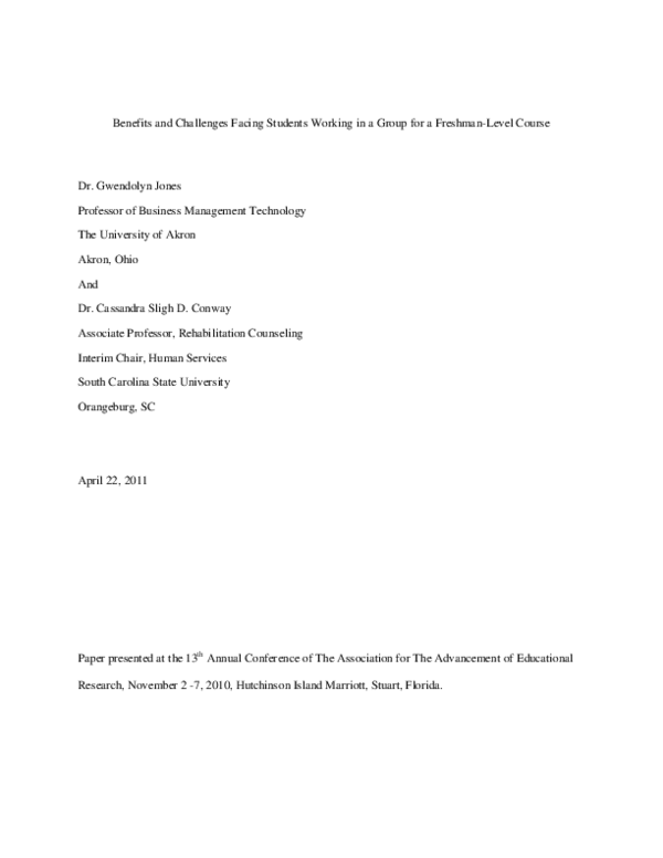 (PDF) Benefits and Challenges Facing Students Working in a Group for a ...